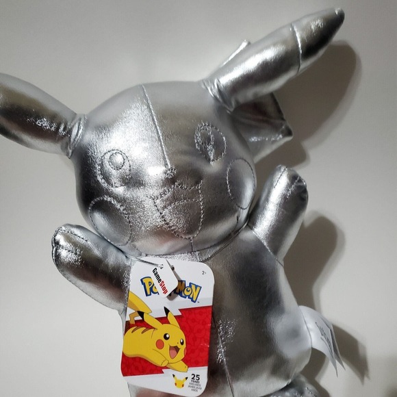 Pokemon | Toys | Pokemon Pikachu Plush Silver Chrome Game Stop 25th ...